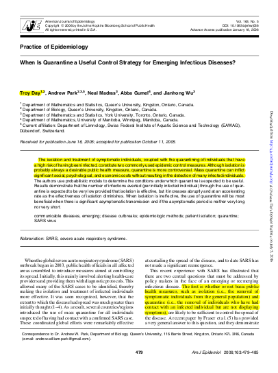When is Quarantine a Useful Control Strategy for Emerging Infectious ...
