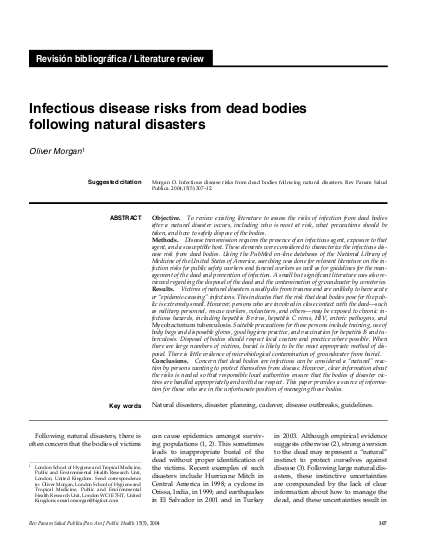 Infectious disease risks from dead bodies following natural disasters ...