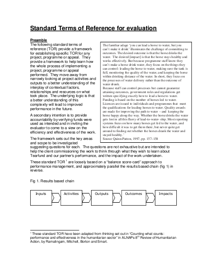 Standard Terms of Reference for Evaluation | ALNAP