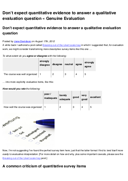 Don’t expect quantitative evidence to answer a qualitative evaluation ...