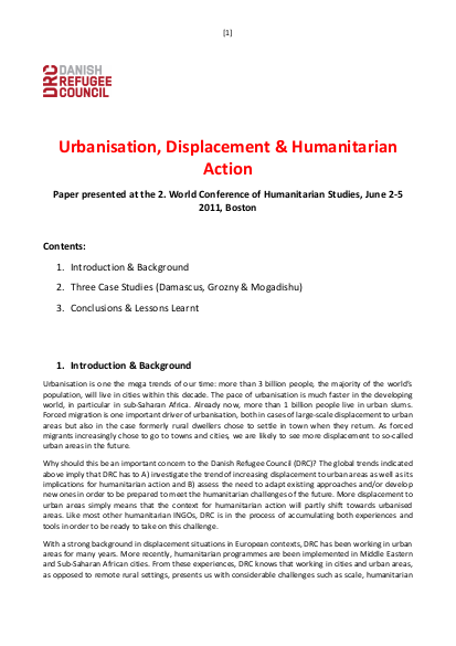 Urbanisation, Displacement & Humanitarian Action - Paper presented at ...