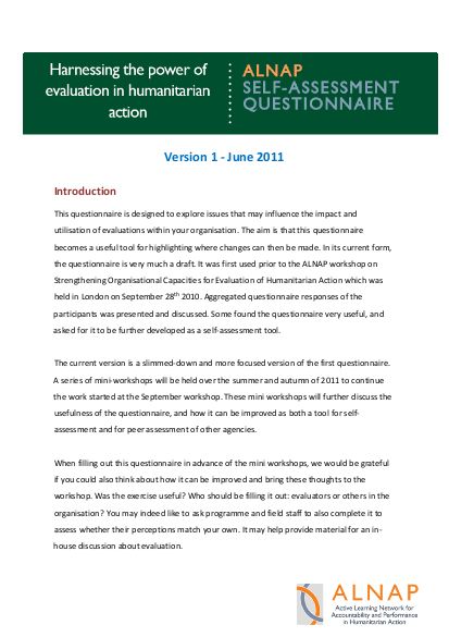 Humanitarian Evaluation capacities - Self-assessment questionnaire | ALNAP