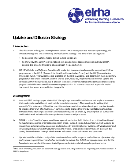 Uptake and Diffusion Strategy | ALNAP