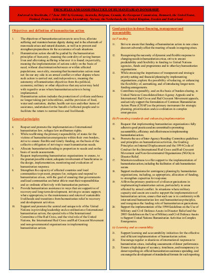 23 principles and good practice of humanitarian donorship | ALNAP