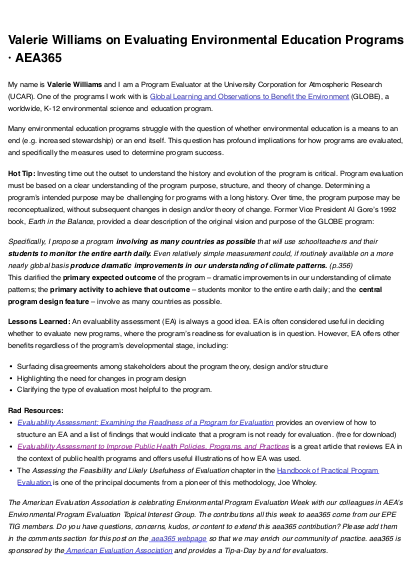 EPE Week: Valerie Williams on Evaluating Environmental Education Programs | ALNAP