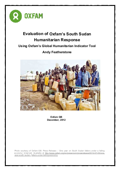 Evaluation of Oxfam’s South Sudan Humanitarian Response Using Oxfam’s ...
