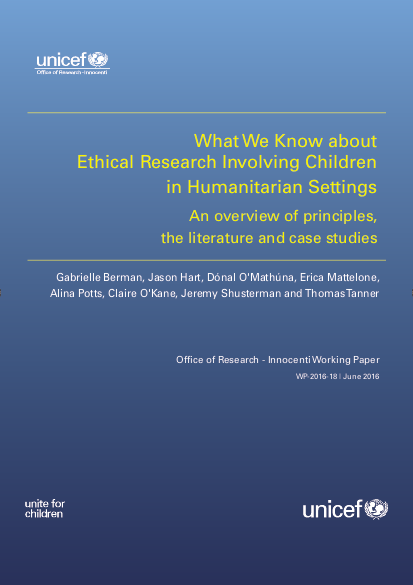 What We Know about Ethical Research Involving Children in Humanitarian ...