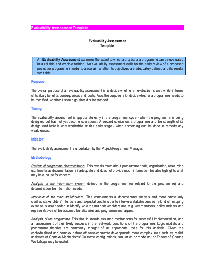 Evaluability Assessment Template | ALNAP