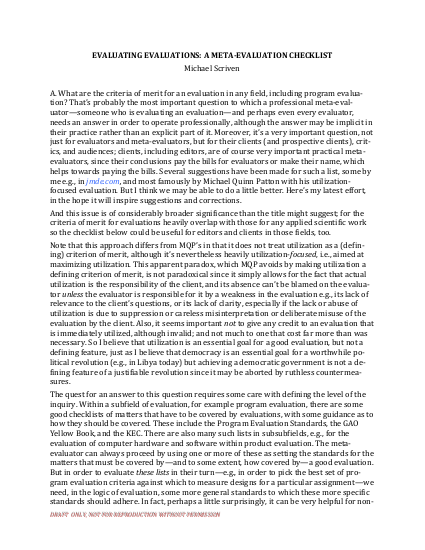 Evaluating Evaluations: A Meta-evaluation Checklist | ALNAP