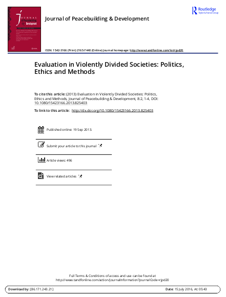 Evaluation in Violently Divided Societies: Politics, Ethics and Methods ...