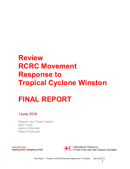 Review RCRC Movement Response to Tropical Cyclone Winston: Final Report ...