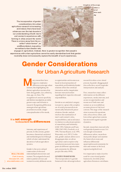 Gender Considerations for Urban Agriculture Research | ALNAP