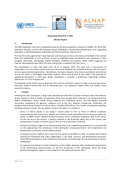 Supporting Evaluation in Haiti Mission Report | ALNAP