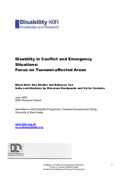 Disability in Conflict and Emergency Situations: Focus on Tsunami ...