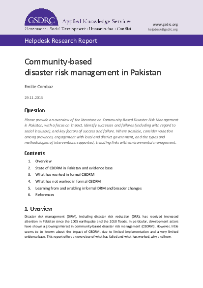 Community-based disaster risk management in Pakistan | ALNAP