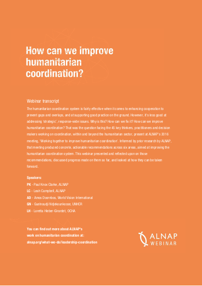 How can we improve humanitarian coordination? Webinar Transcript | ALNAP