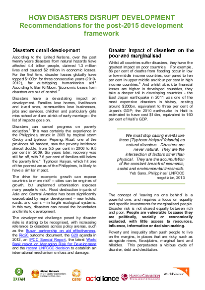 How disasters disrupt development: Recommendations for the post-2015 ...
