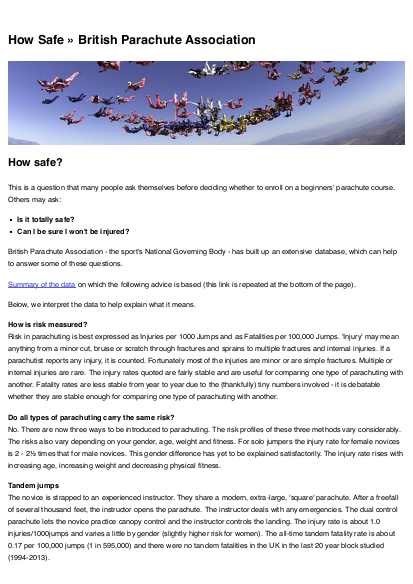 British Parachute Association. How Safe? | ALNAP