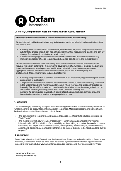 OI Policy Compendium Note on Humanitarian Accountability | ALNAP