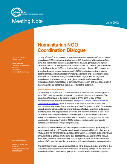 Humanitarian NGO Coordination Dialogue Meeting Note | ALNAP