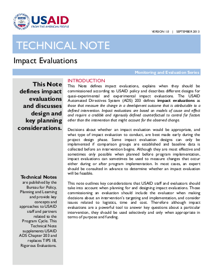 Technical Note : Impact Evaluation | ALNAP