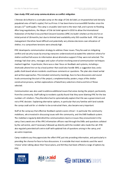 Case Study: IFRC and Camp Communications as Conflict Mitigation | ALNAP