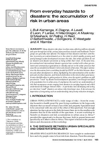 From everyday hazards to disasters: the accumulation of risk in urban ...