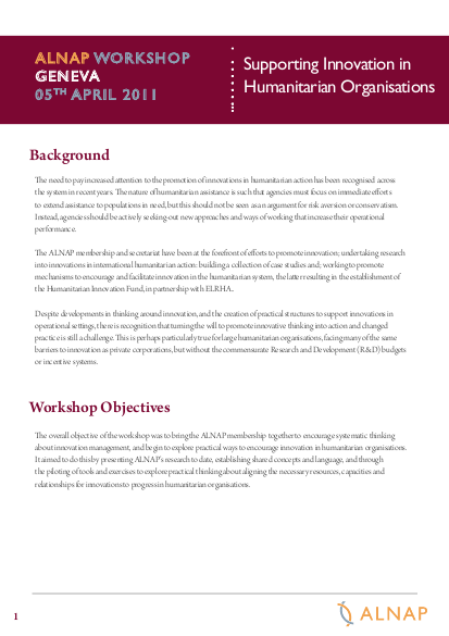 Supporting Innovation in Humanitarian Organisations - ALNAP workshop report | ALNAP