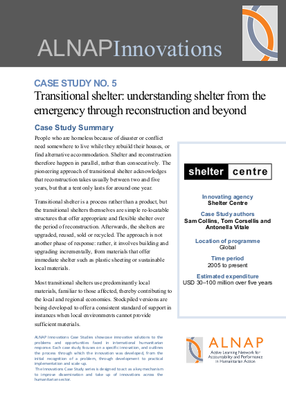 Transitional shelter: understanding shelter from the emergency through reconstruction and beyond ...