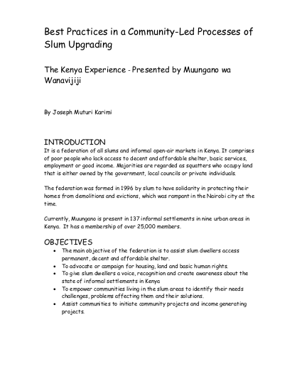 Best Practices in a Community-Led Processes of Slum Upgrading The Kenya ...