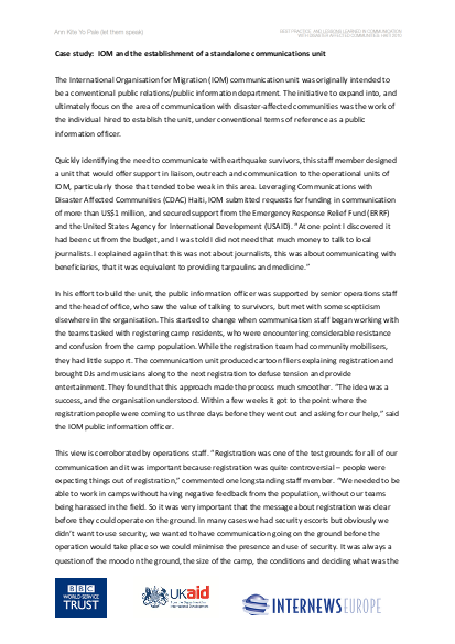 Case Study: IOM and the Establishment of a Standalone Communications Unit | ALNAP