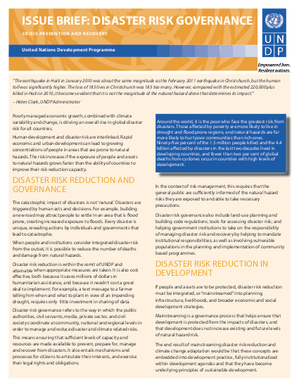 Issue Brief: Disaster Risk Governance | ALNAP