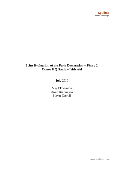 Joint Evaluation of the Paris Declaration – Phase 2: Donor HQ Study ...