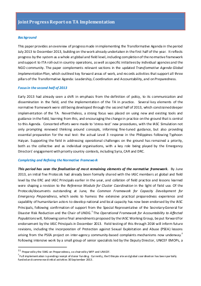 Joint Progress Report on TA Implementation | ALNAP