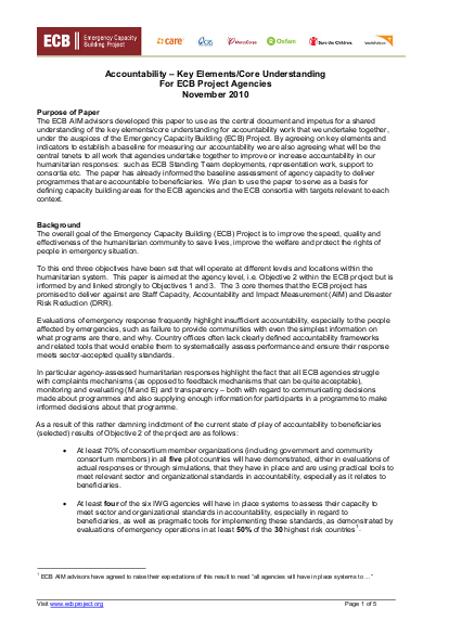 Accountability – Key Elements/Core Understanding For ECB Project ...