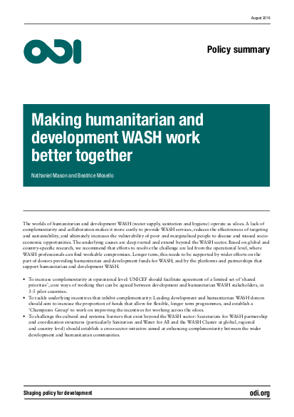 Making humanitarian and development WASH work better together | ALNAP