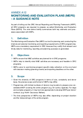Monitoring and Evaluation Plans (MEPS): A Guidance Note | ALNAP