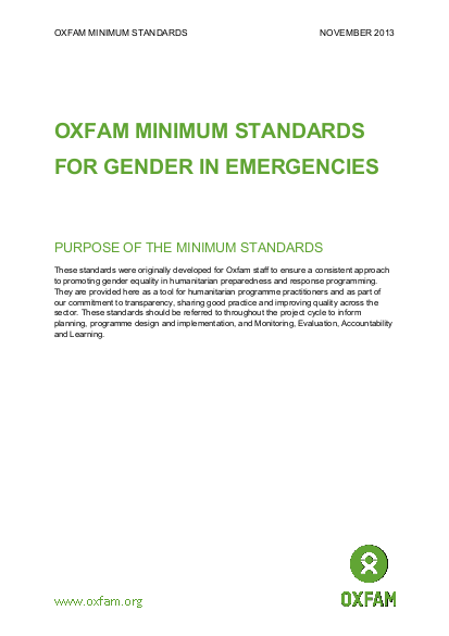 Oxfam Minimum Standards for Gender in Emergencies | ALNAP