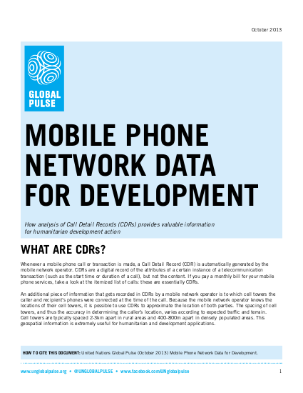 Mobile Phone Network Data For Development How Analysis Of Call Detail Records Cdrs Provide