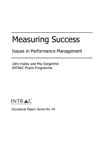 Measuring Success: Issues in Performance Measurement | ALNAP