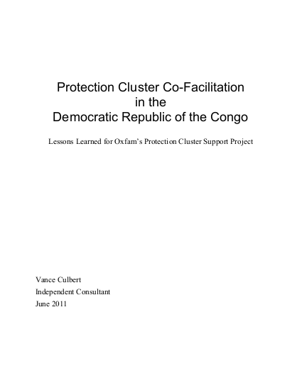 Protection Cluster Co-Facilitation in the Democratic Republic of the ...