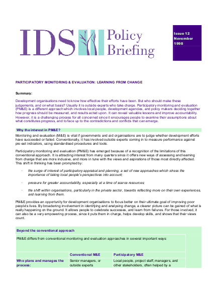 Participatory Monitoring & Evaluation: Learning from Change | ALNAP