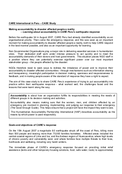 Learning about accountability from CARE Peru's earthquake response | ALNAP