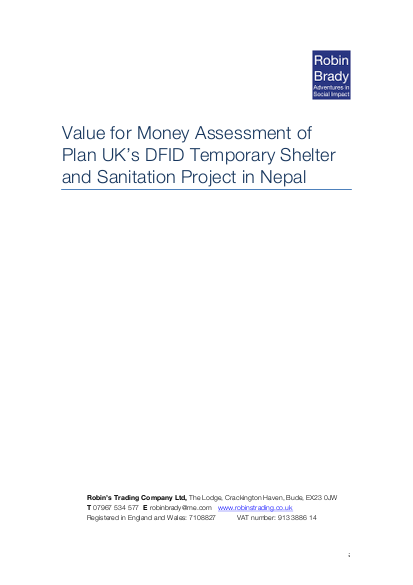 Value for Money Assessment of Plan UK’s DFID Temporary Shelter and ...