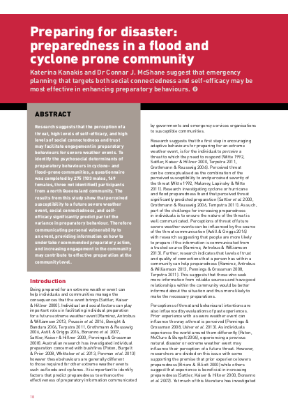 Preparing for disaster: preparedness in a flood and cyclone prone ...