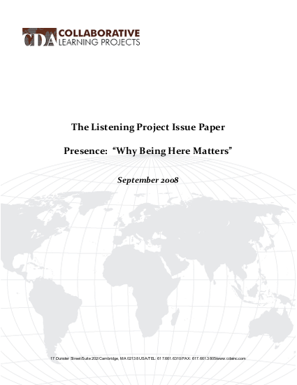 The Listening Project Issue Paper - Presence: "Why Being Here Matters ...
