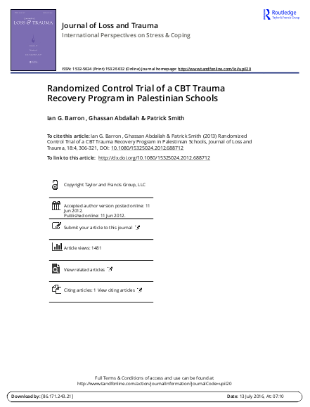 Randomized Control Trial of a CBT Trauma Recovery Program in Palestinian Schools | ALNAP