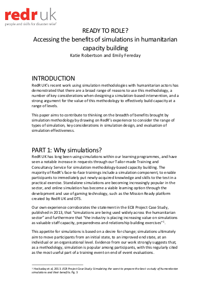 Ready to Role: Simulations in Humanitarian Capacity-Building | ALNAP