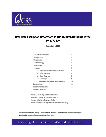 Real-Time Evaluation Report for the CRS Pakistan Response in the Swat ...