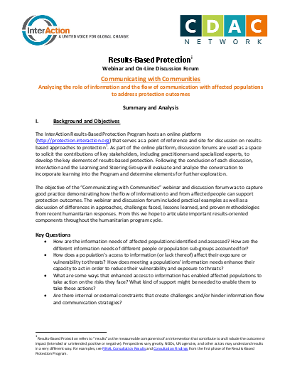 Communicating with Communities: Analyzing the role of information and ...